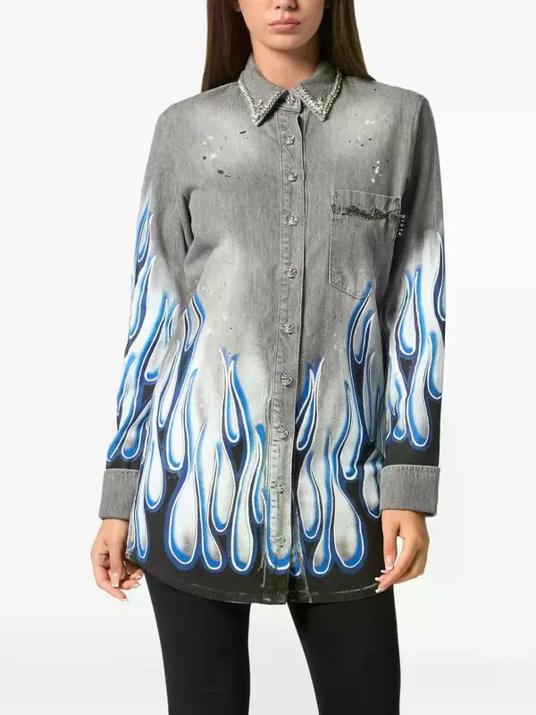 Philipp Plein Graphic-print Denim Shirt - Grey