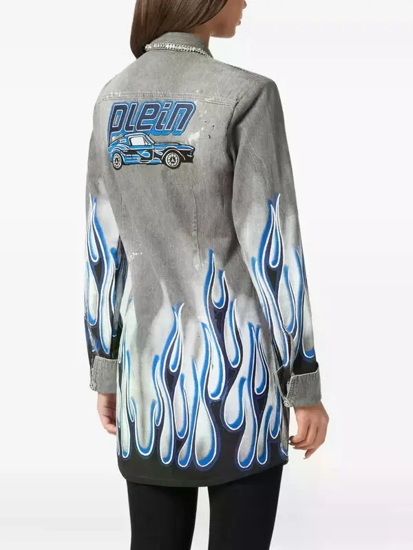 Philipp Plein Graphic-print Denim Shirt - Grey