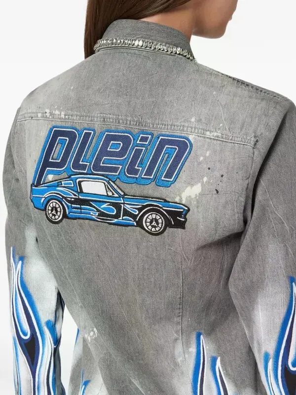 Philipp Plein Graphic-print Denim Shirt - Grey