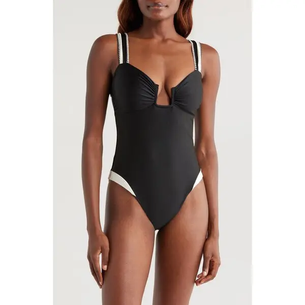BOAMAR Carla Notched One-piece Swimsuit - Black White