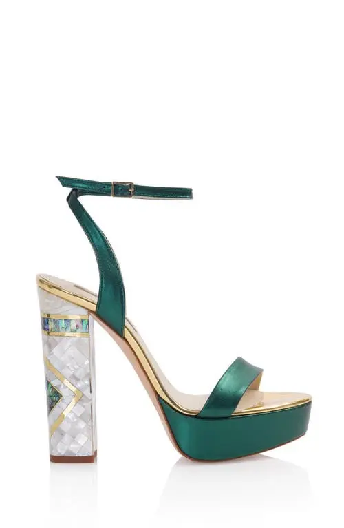 FREYA ROSE Arte Ankle Strap Pearl Heel Sandal - Green