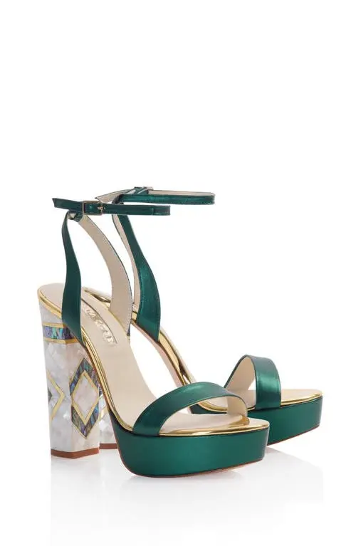 FREYA ROSE Arte Ankle Strap Pearl Heel Sandal - Green