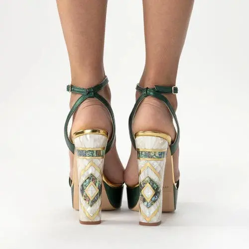 FREYA ROSE Arte Ankle Strap Pearl Heel Sandal - Green