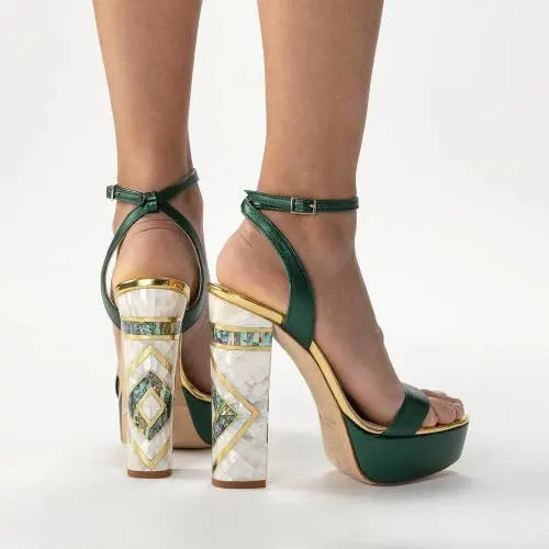 FREYA ROSE Arte Ankle Strap Pearl Heel Sandal - Green