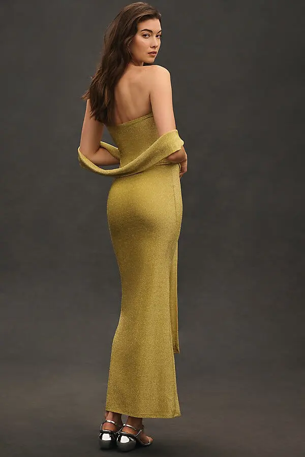 strapless open back dress Flora Sheer Maxi XL / Chartreuse main image 1