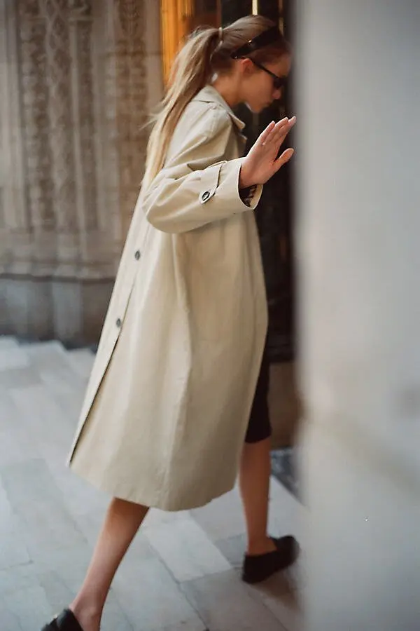 Avec Les Filles Long Trench Coat - Light Khaki