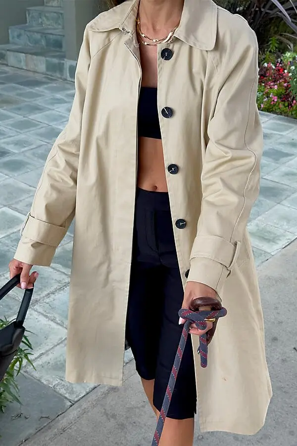 Avec Les Filles Long Trench Coat Jacket - Light Khaki