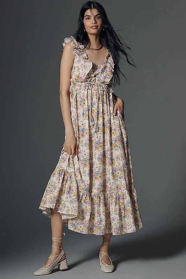 Love The Label X Liberty London Penida Ruffle Maxi Dress In Ivory - 81% Off  | Editorialist