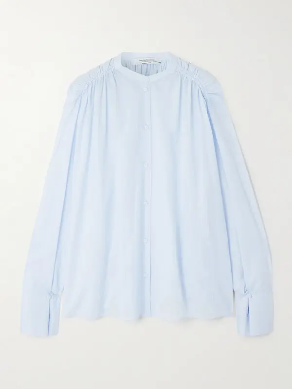 Another Tomorrow Gathered Organic Cotton-voile Shirt