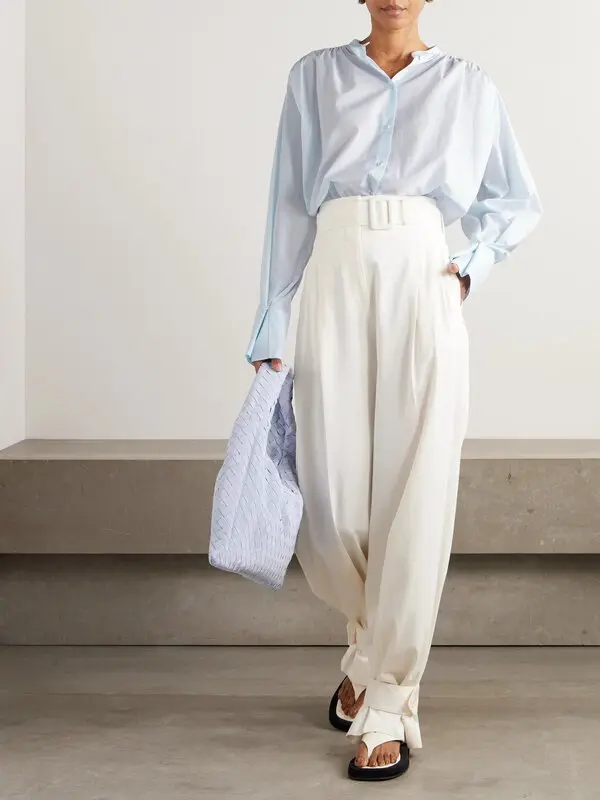 Another Tomorrow Gathered Organic Cotton-voile Shirt