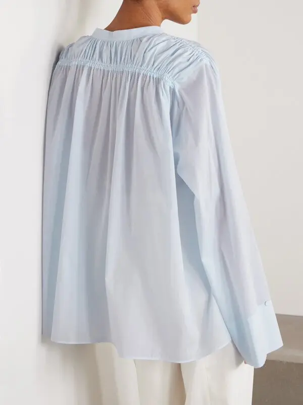 Another Tomorrow Gathered Organic Cotton-voile Shirt