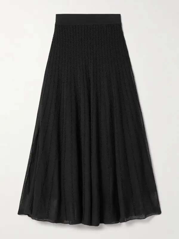 Khaite Dawn Pointelle-knit Midi Skirt - Black