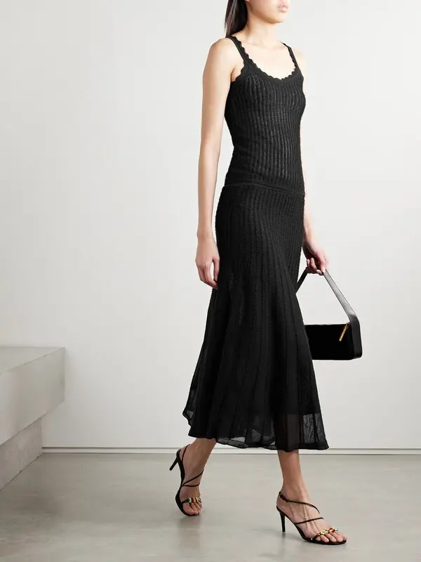 Khaite Dawn Pointelle-knit Midi Skirt - Black