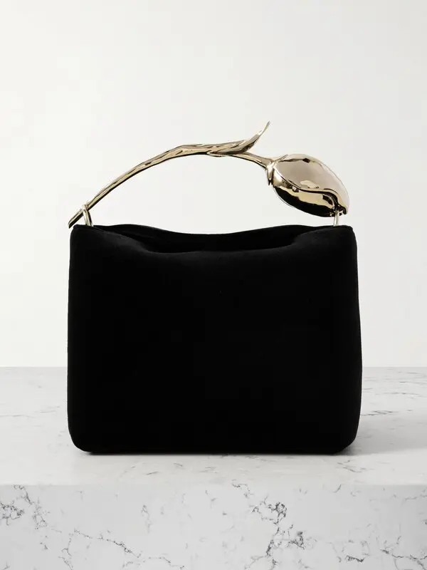 Erdem Bloom Mini Velvet Clutch - Black