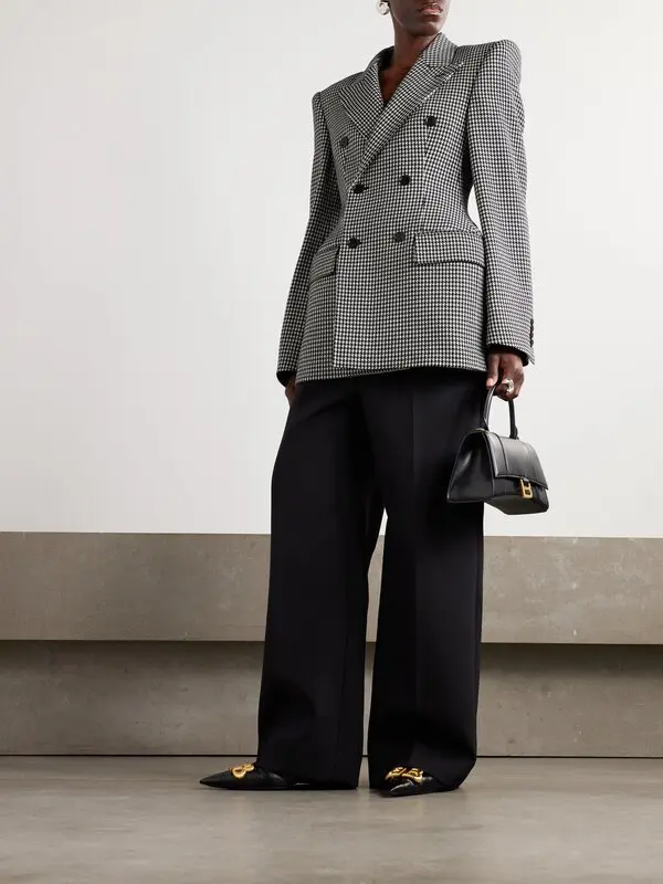 Balenciaga Hourglass Houndstooth Wool Blazer - Gray