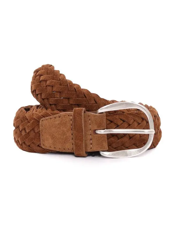 ORTIGNI Woven Leather Belt - Brown