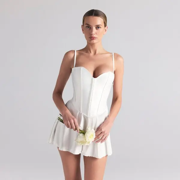 Skims Woven Shine Corset Mini Dress - Ivory | Editorialist