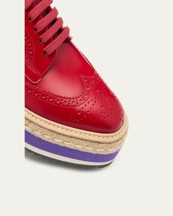 Prada Spazzolato Re-Edition Platform Wingtip Loafers Scarlatto