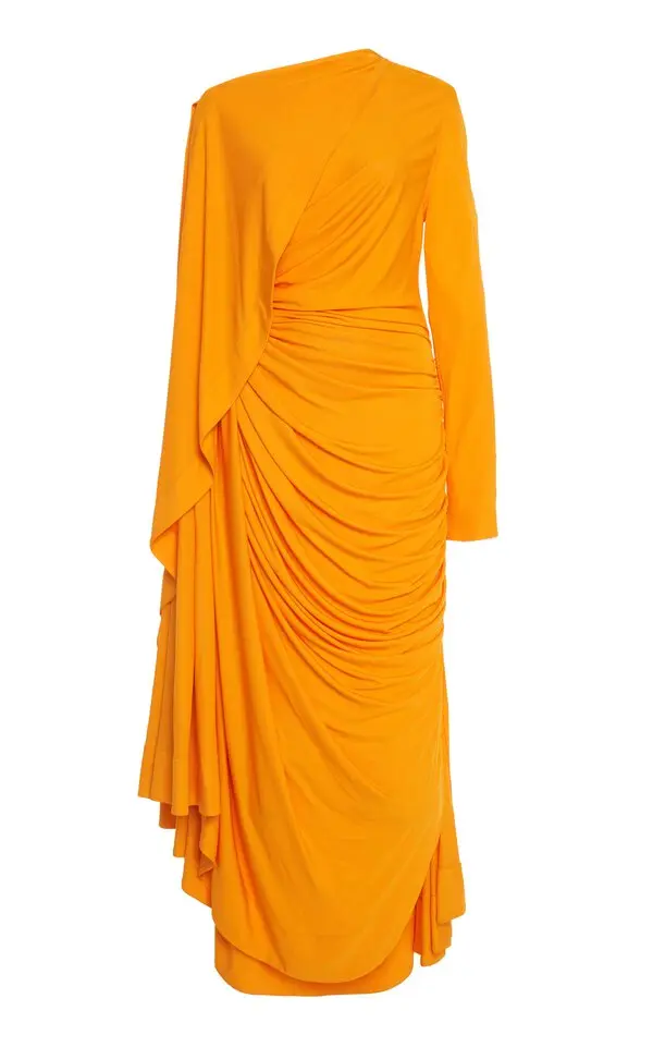 Bottega Veneta Asymmetric Draped Jersey Midi Dress - Orange