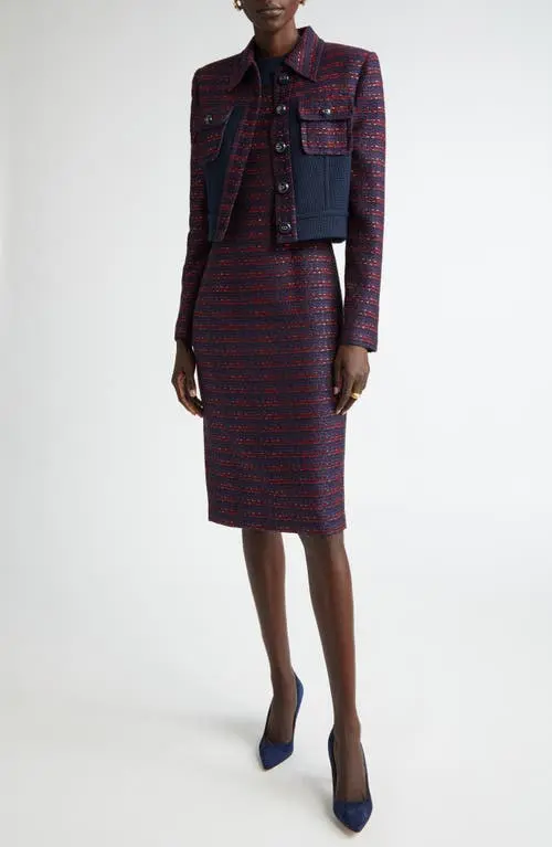 St. John Colorblock Tweed Crop Jacket