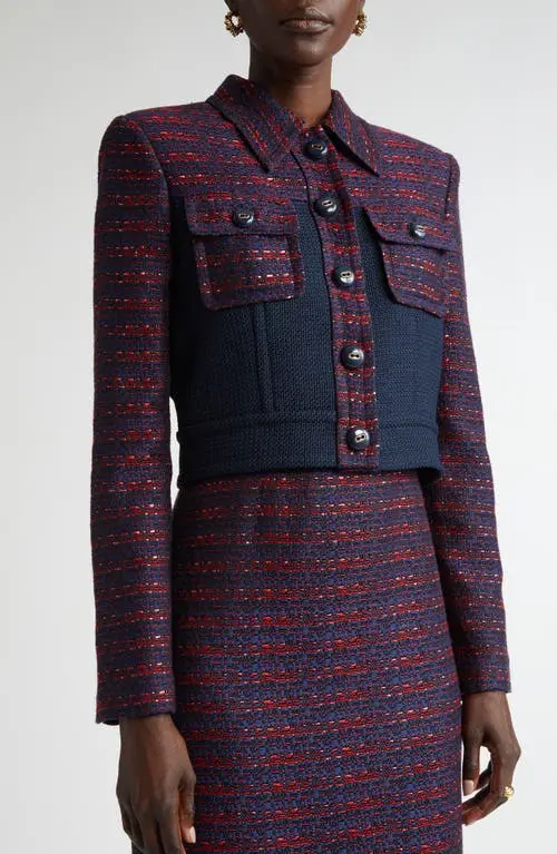St. John Colorblock Tweed Crop Jacket