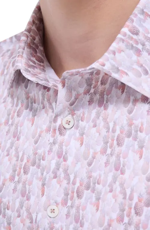 Bugatchi Miles Ooohcotton® Pineapple Print Short Sleeve Button-up Shirt - Brick