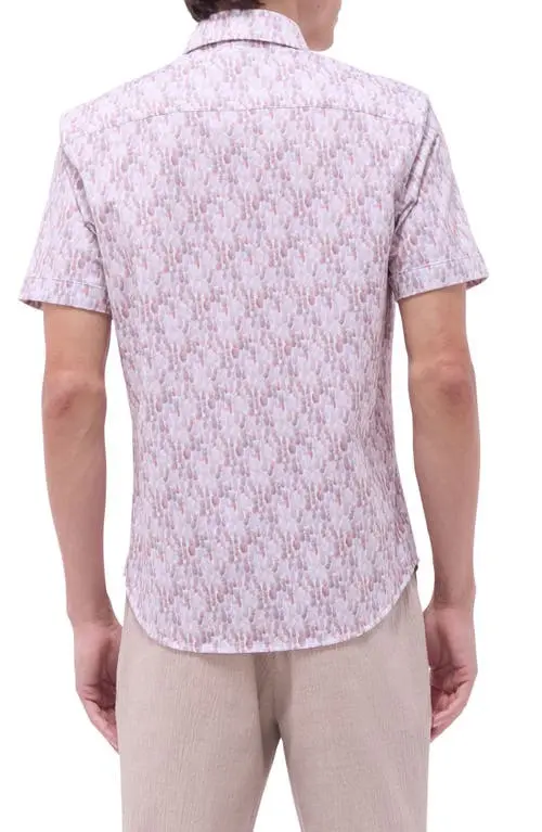 Bugatchi Miles Ooohcotton® Pineapple Print Short Sleeve Button-up Shirt - Brick