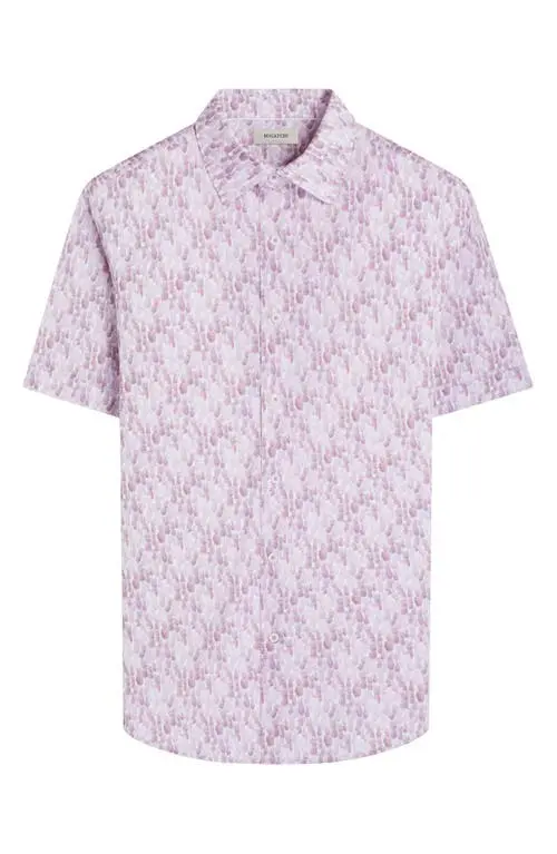 Bugatchi Miles Ooohcotton® Pineapple Print Short Sleeve Button-up Shirt - Brick