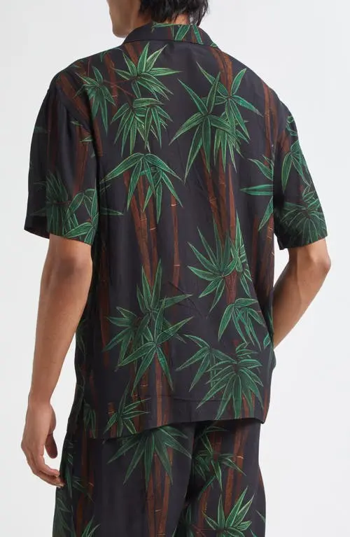 ENDLESS JOY Bamboo Print Crepe Button-up Shirt