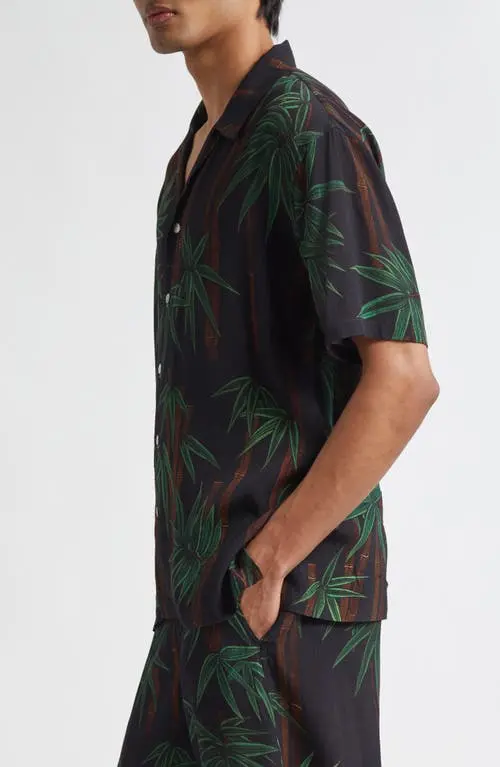 ENDLESS JOY Bamboo Print Crepe Button-up Shirt