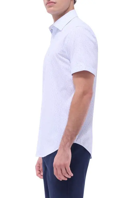 Bugatchi Miles Ooohcotton® Cactus Print Short Sleeve Button-up Shirt - White