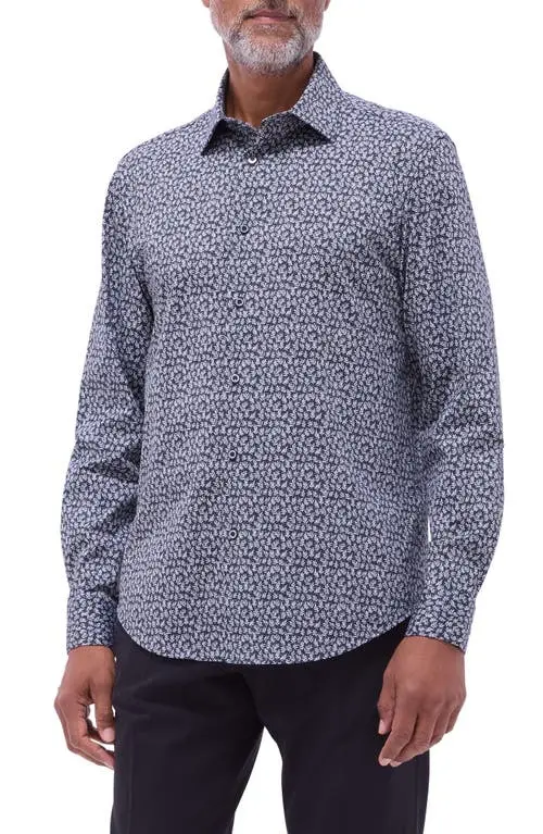 Bugatchi James Ooohcotton® Leaf Print Button-up Shirt - Black