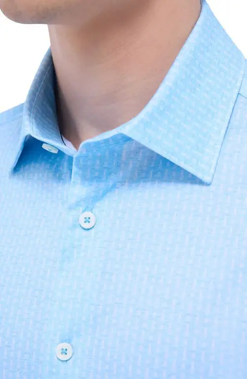 Bugatchi Miles Ooohcotton® Bowling Pin Print Short Sleeve Button-up Shirt - Ice
