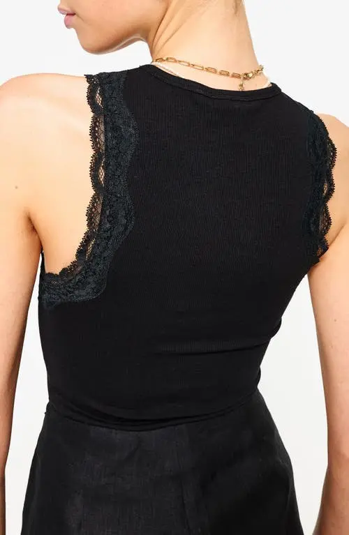 Cami Nyc Rian Lace Rib Tank - Black