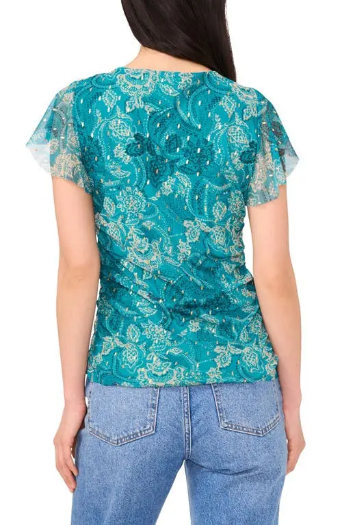 Vince Camuto Flutter Sleeve Clip Dot Mesh Top