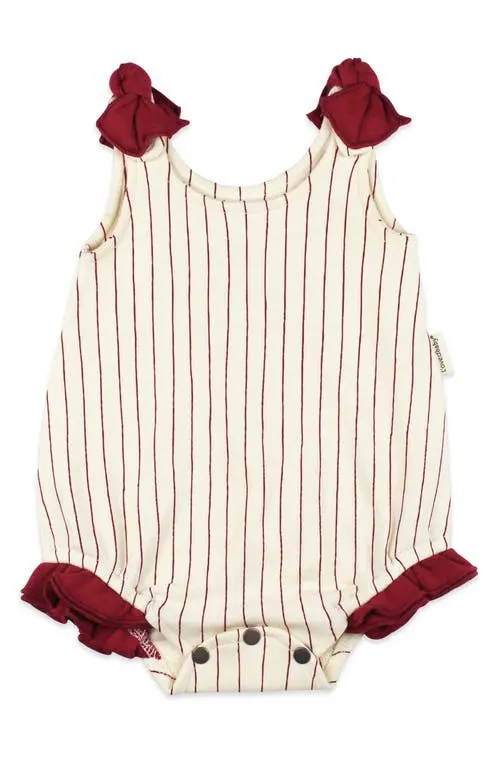 L'OVEDBABY Stripe Ruffle Organic Cotton Bubble Romper - Crimson Pinstripe