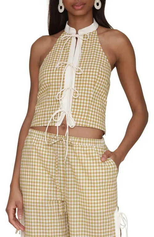 Avec Les Filles Tie Front Gingham Top