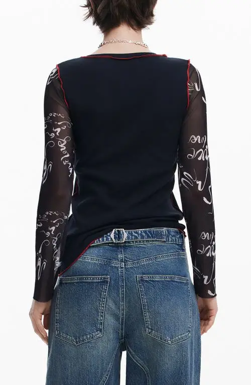 Desigual Floral Jacquard Bell Sleeve Top
