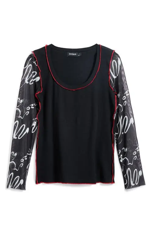Desigual Floral Jacquard Bell Sleeve Top