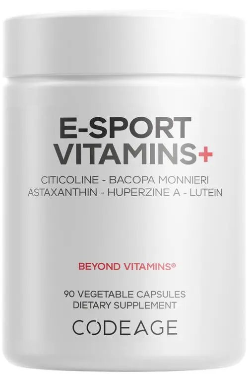 CODEAGE E-sport Vitamins+ Citicoline Cognizin, Bacopa Monnieri, L-theanine, Ginkgo - White