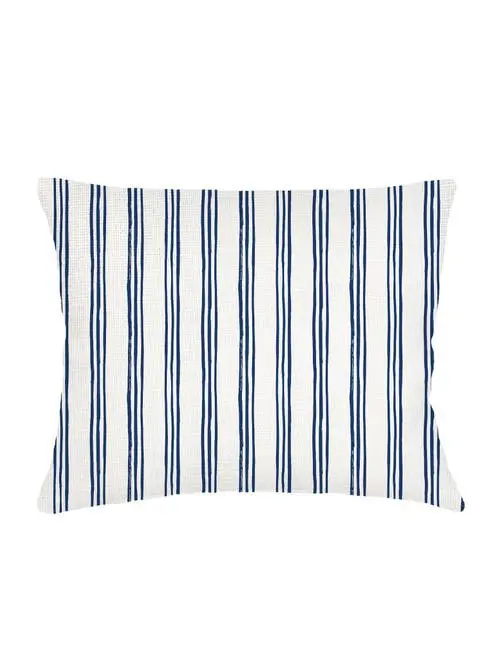 Anaya Ocean Drift Stripe Linen Dutch Euro Pillow With Down Insert - Navy