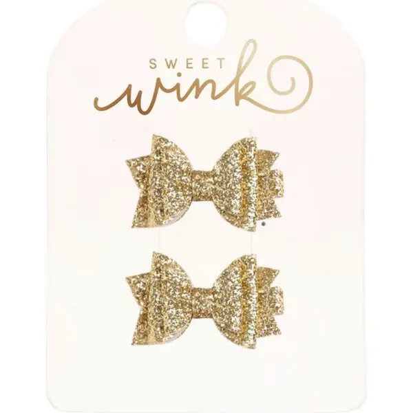 SWEET WINK Glitter Bow Hair Clip Set - Gold