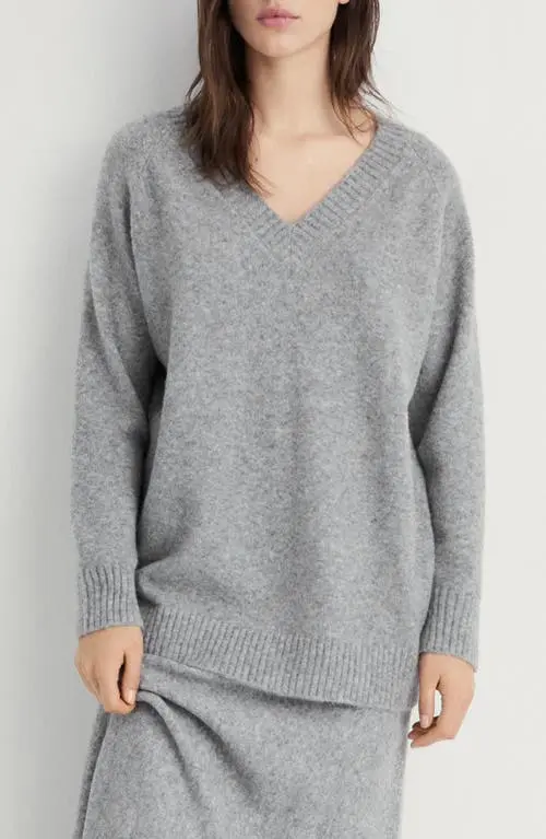 Mango Oversize V-neck Sweater - Grey