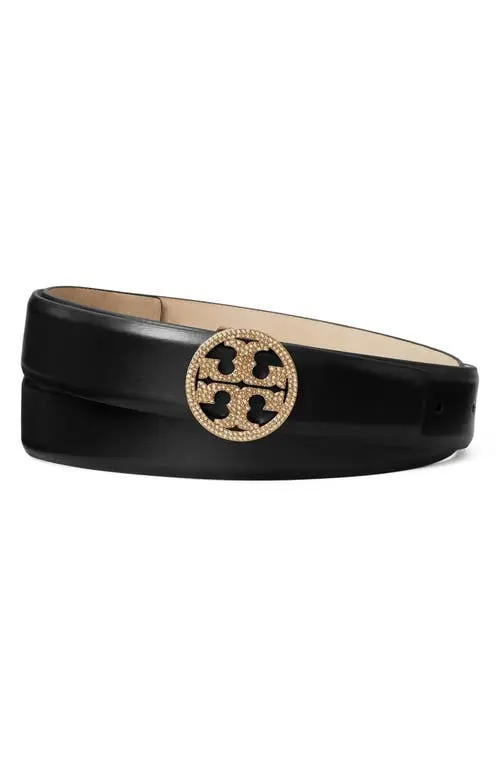 Tory Burch Miller Pavé Logo Leather Belt - Black