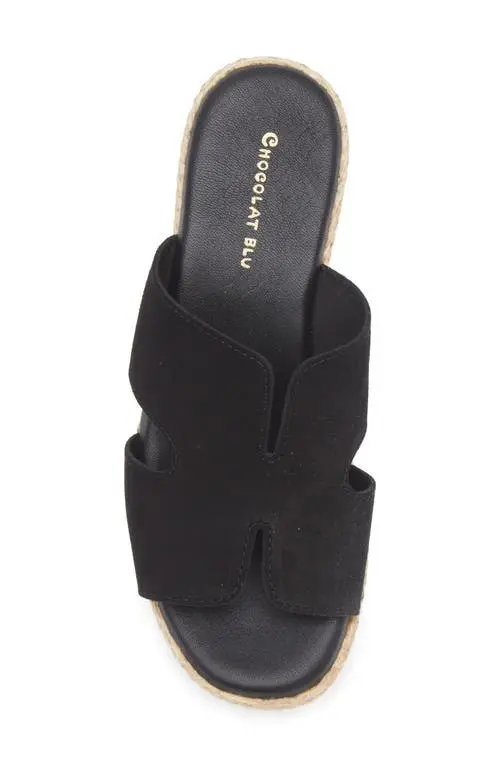 CHOCOLAT BLU Jamie Platform Wedge Sandals - Black Suede