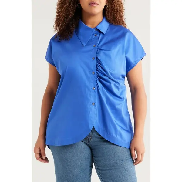 HARSHMAN Lily Asymmetric Ruched Shirt - Royal Blue