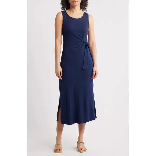 Loveappella Side Tie Sleeveless Midi Dress - Navy