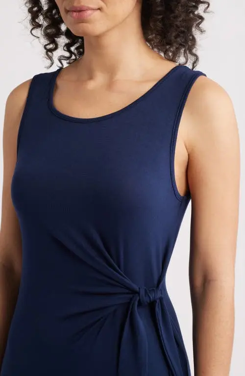 Loveappella Side Tie Sleeveless Midi Dress - Navy