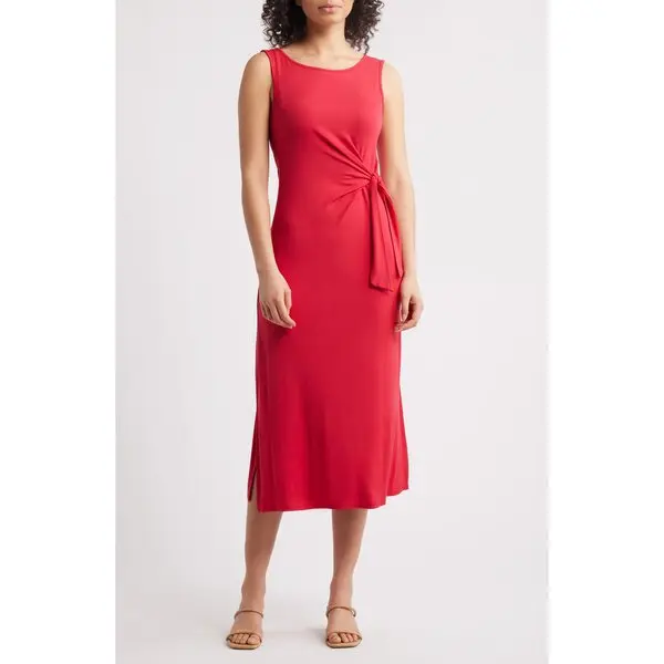 Loveappella Side Tie Sleeveless Midi Dress - Red