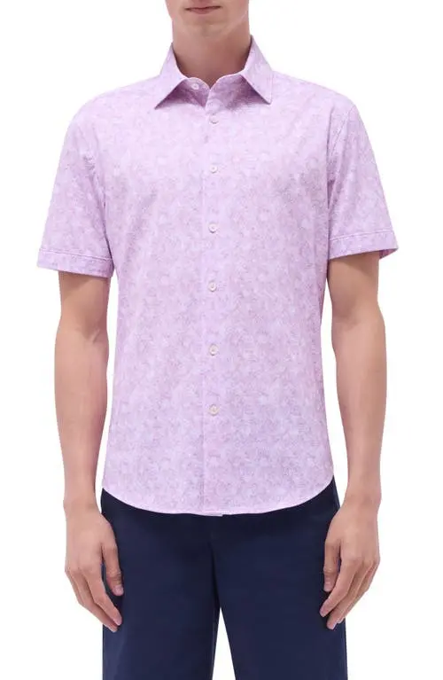 Bugatchi Miles Ooohcotton® Floral Short Sleeve Button-up Shirt - Pink